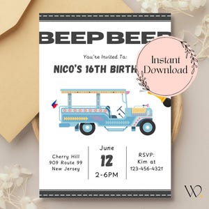 Editable Filipino Jeepney Birthday Invitation | Filipino Theme Party ...