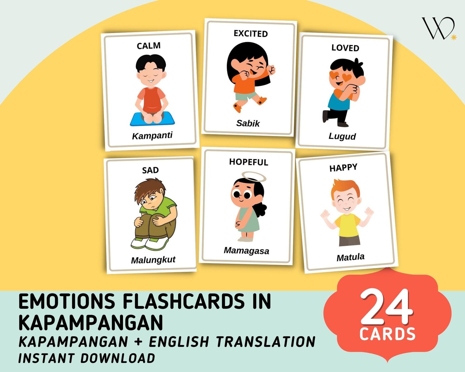 Kapampangan Emotions Flashcards (24 Cards) With English Translation ...