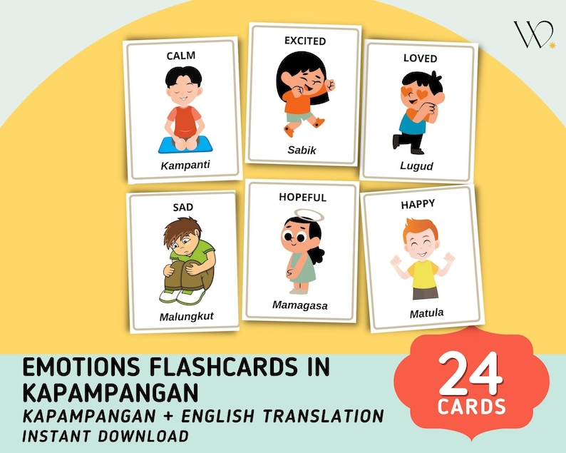 Kapampangan Emotions Flashcards (24 Cards) With English Translation ...