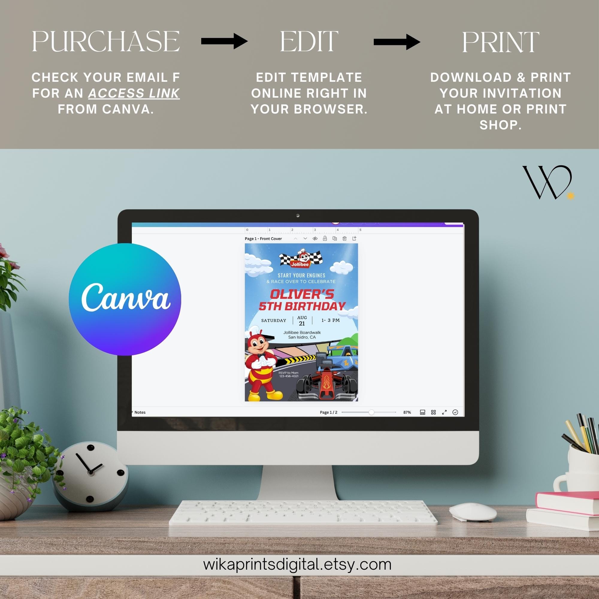 Editable Jollibee Jolli Race Birthday Invitation | Personalized ...