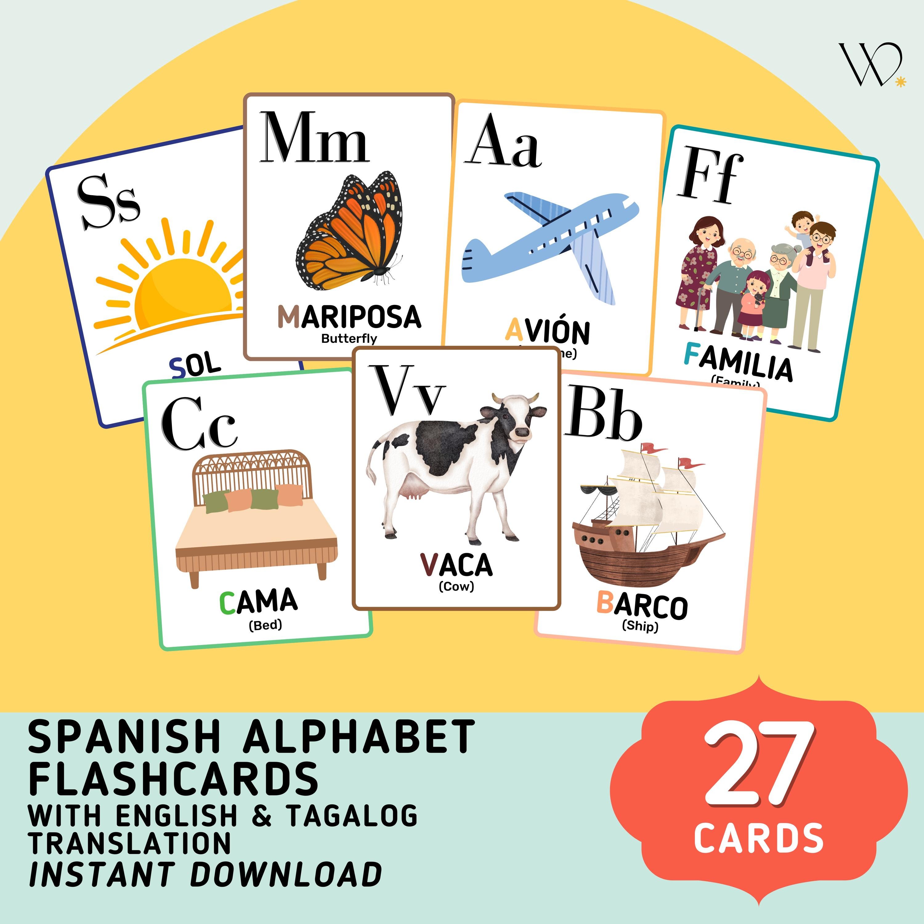 Spanish Alphabet With English & Tagalog Translations (27 Cards ...