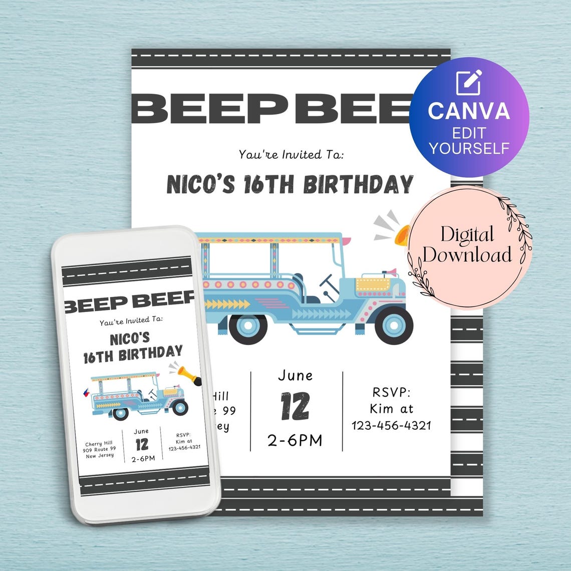 Editable Filipino Jeepney Birthday Invitation | Filipino Theme Party ...