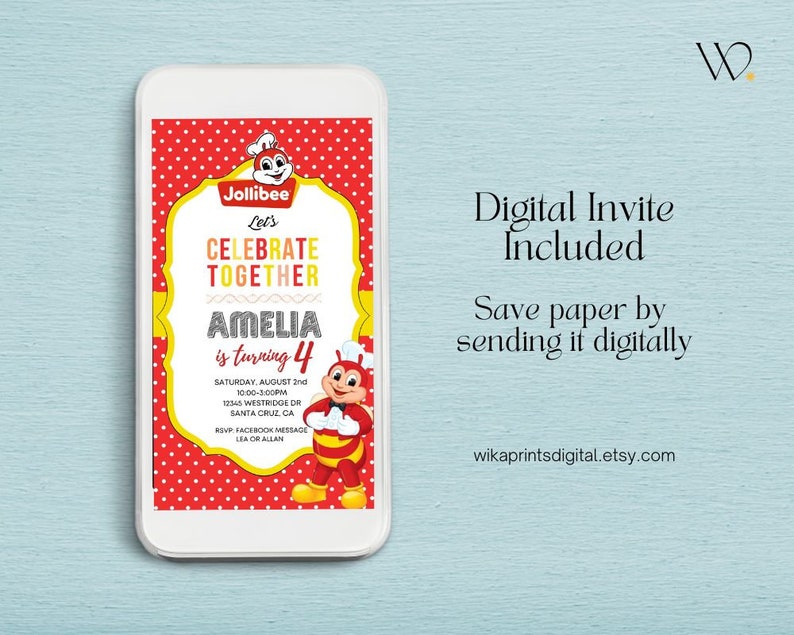 Jollibee Birthday Party Personalized Invitation Jollibee Themed Party ...