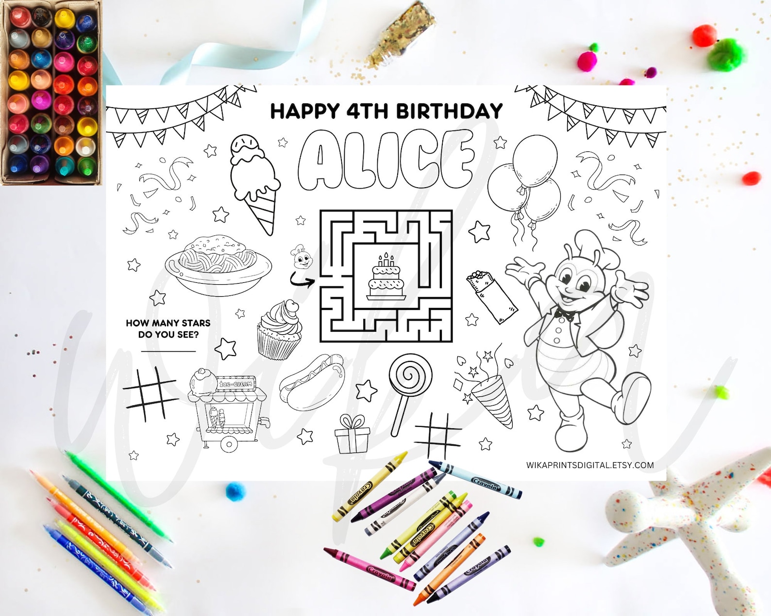 Printable Jollibee Coloring Placemat | Personalized Birthday Coloring ...