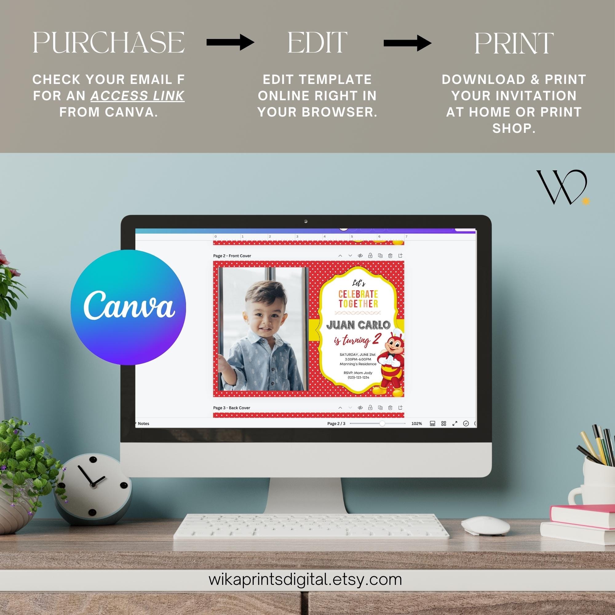 Jollibee Birthday Party With Photo Editable Jolly Kids Invitation ...