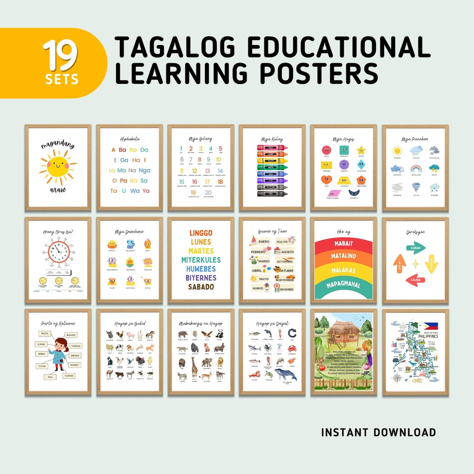 19 Tagalog Educational Learning Wall Art | Filipino Wall Art | Toddler ...