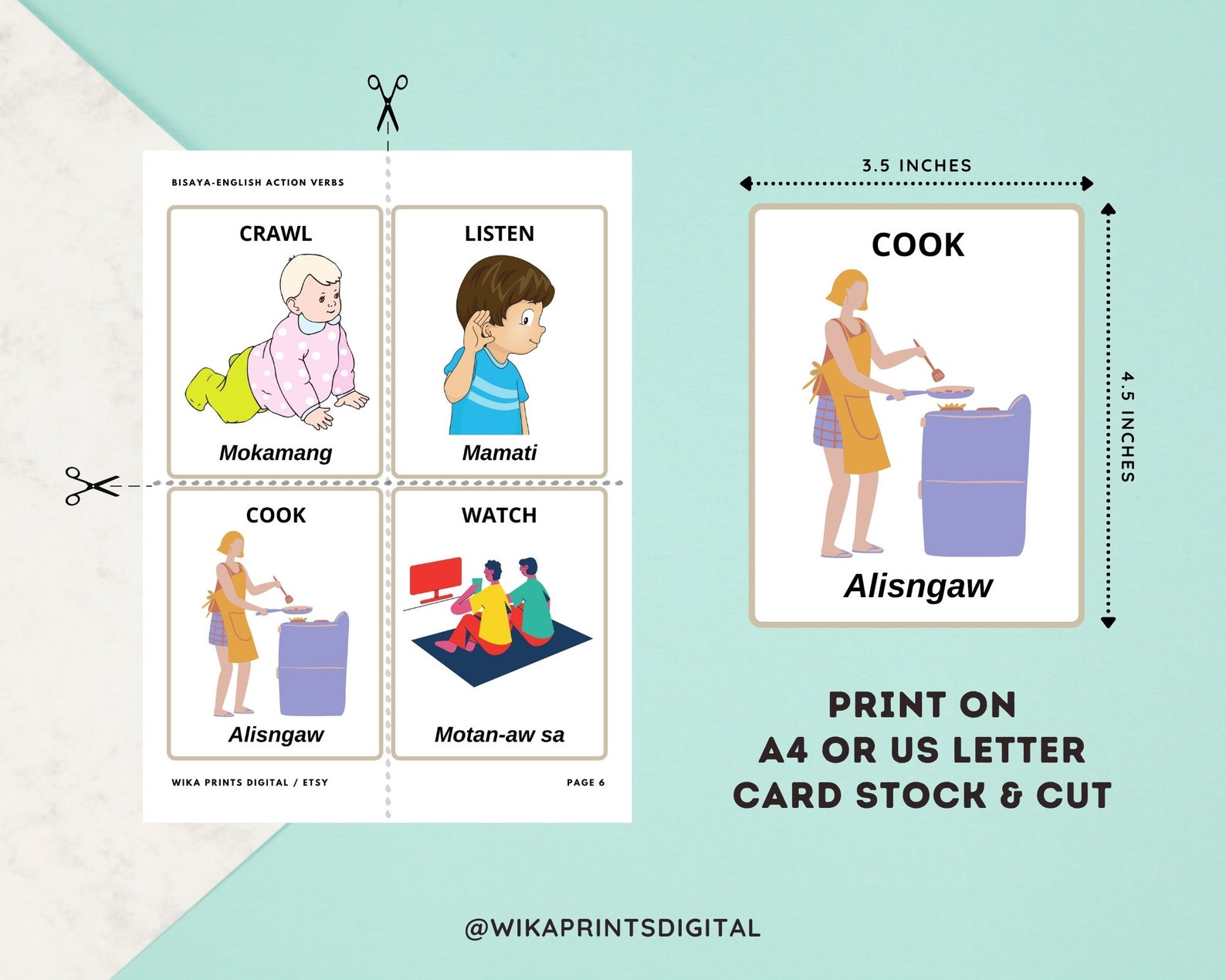 Bisaya Action Verbs Flashcards (48 Cards) With English Translation ...