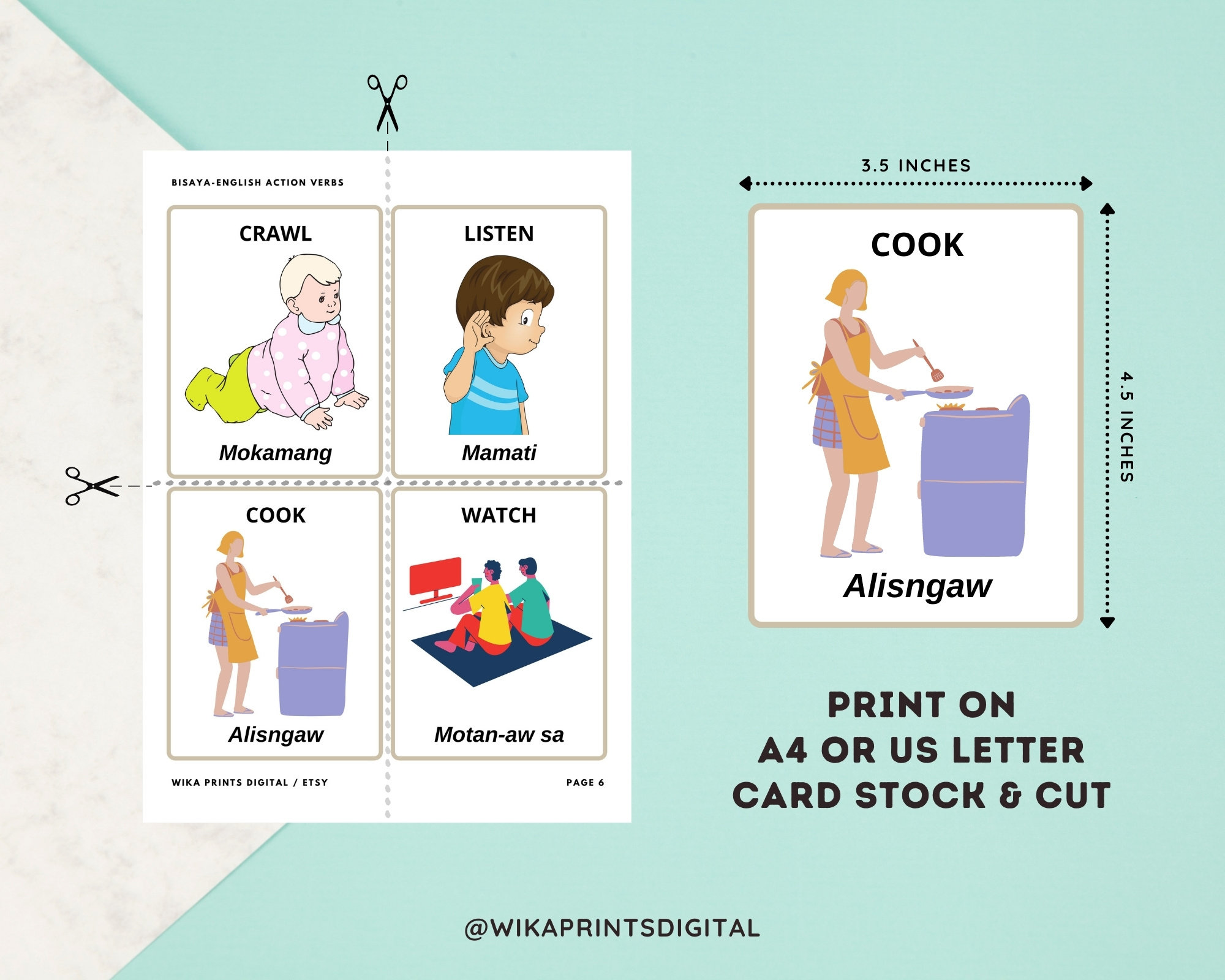 Bisaya Action Verbs Flashcards (48 Cards) With English Translation - Bisaya Flashcards - Verbs ...