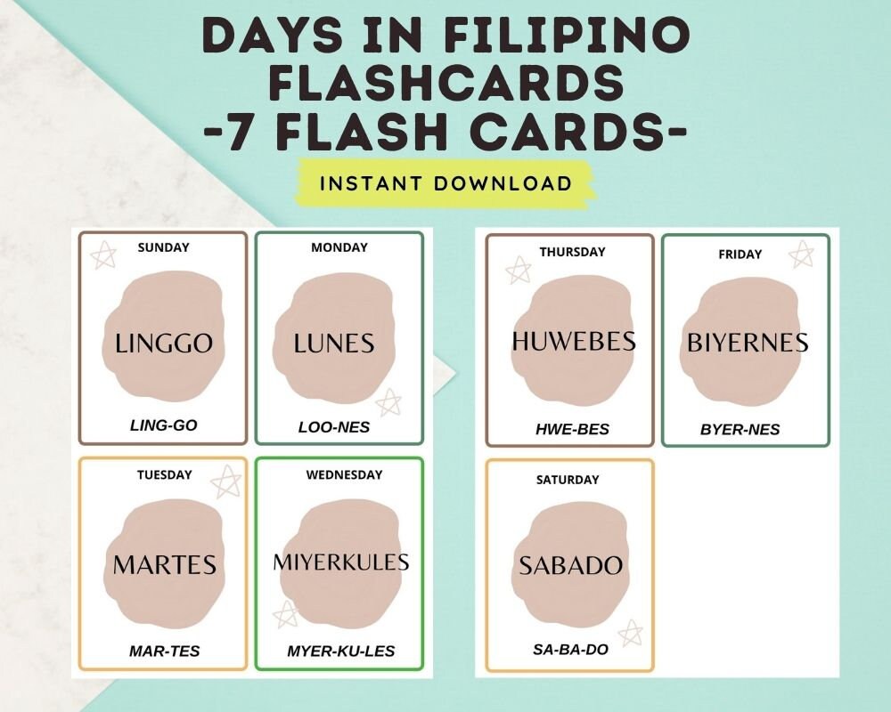 Days and Months With Tagalog Translation and Pronunciation - Printable ...