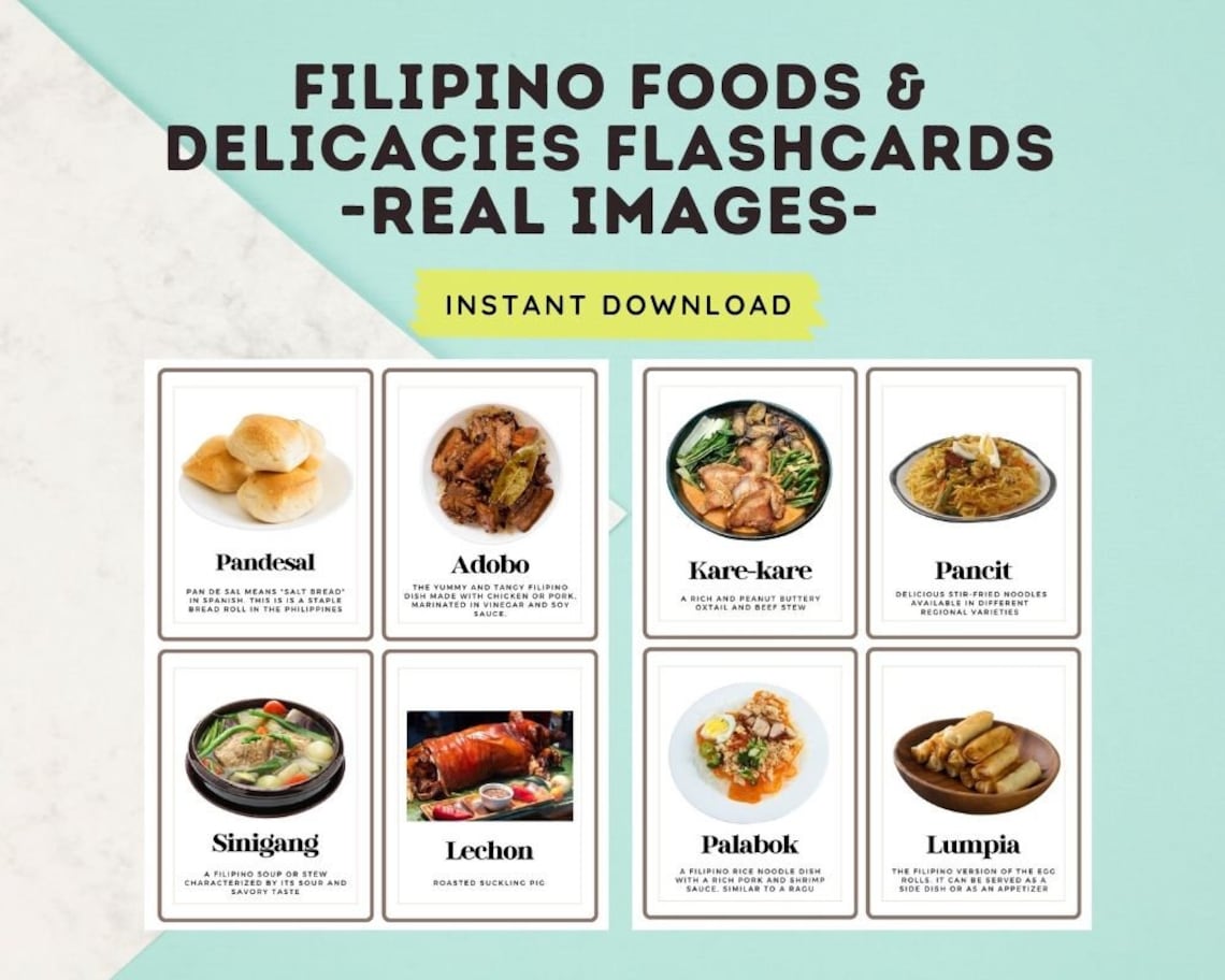 Filipino Foods Delicacies Flashcards (36 Cards) Filipino Flashcards ...