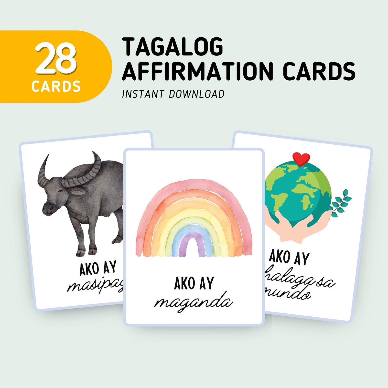 Positive Affirmation Cards for Kids (28 Cards) - Tagalog Affirmation ...