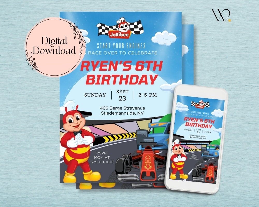Jollirace Jollibee Birthday Party Personalized Invitation Jollibee Race ...