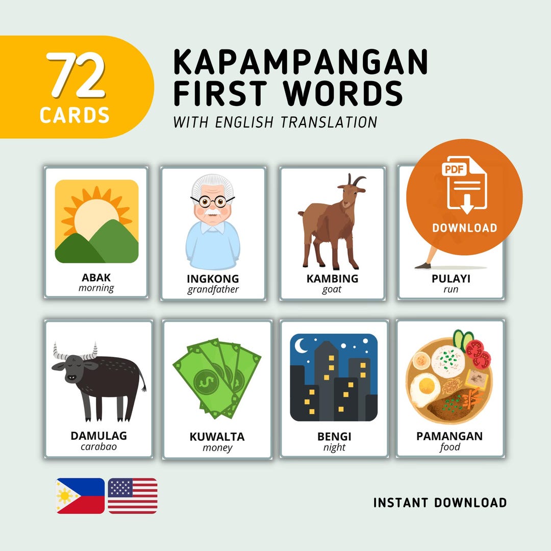 First Kapampangan Words Flashcards (72 Cards) W/ English Translation ...