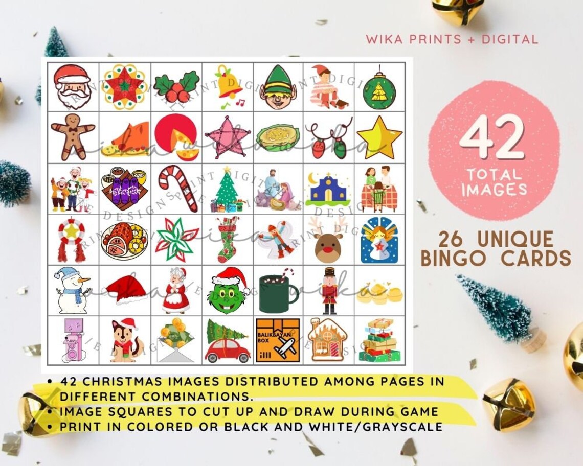 Pinoy Bingo Game (26 Cards) Unique Filipino Christmas Images ...
