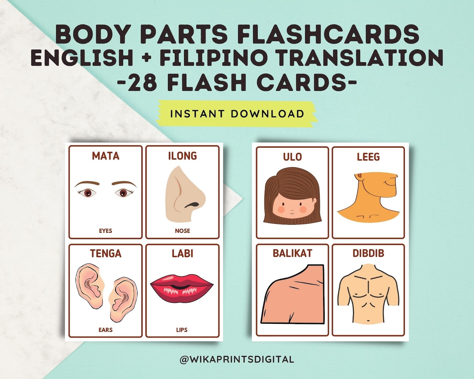 Body Parts Flashcards 28 Cards W/ Filipino Translation Filipino ...