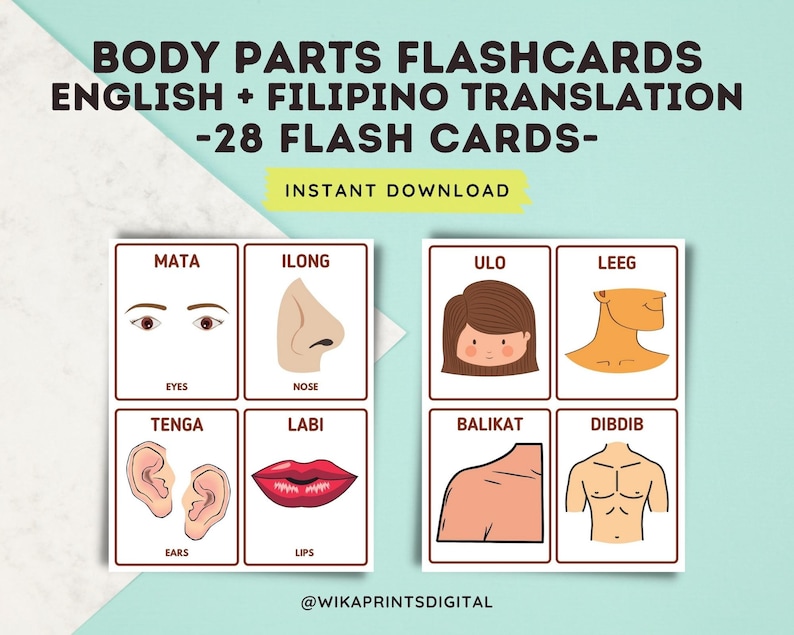 Body Parts Flashcards (28 Cards) W/ Filipino Translation - Filipino ...
