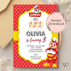 Editable Jollibee Birthday Invitation | Personalized Jollibee Birthday ...