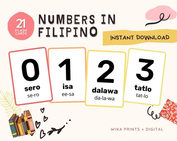 Numbers in Filipino 21 Cards Flashcards Tagalog Flashcards | Etsy Australia