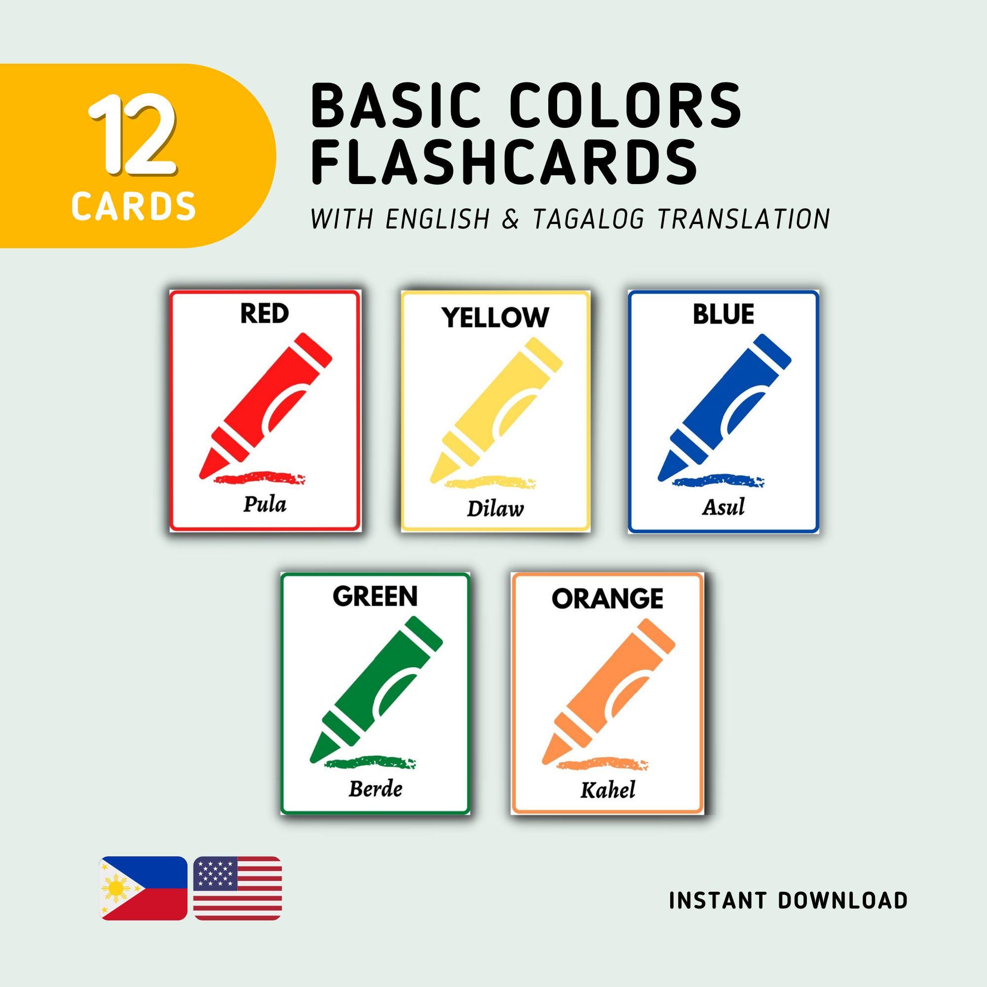 Filipino Colors (12 Cards) Flashcard Printable, Tagalog Colors ...