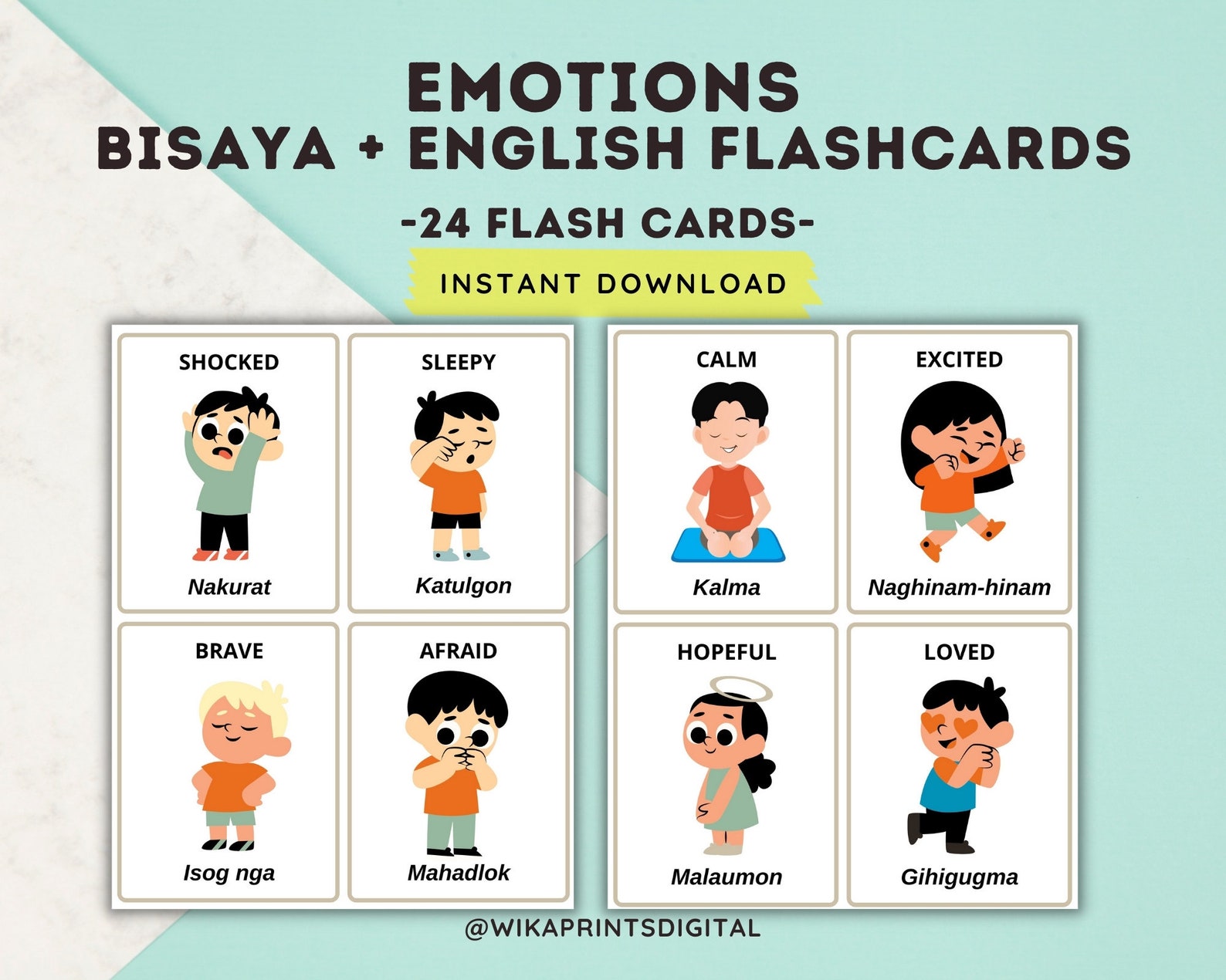 Emotions in Bisaya Flashcards (24 Cards) With English Translation ...