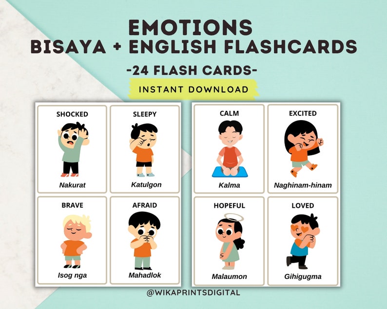 Emotions in Bisaya Flashcards (24 Cards) With English Translation ...