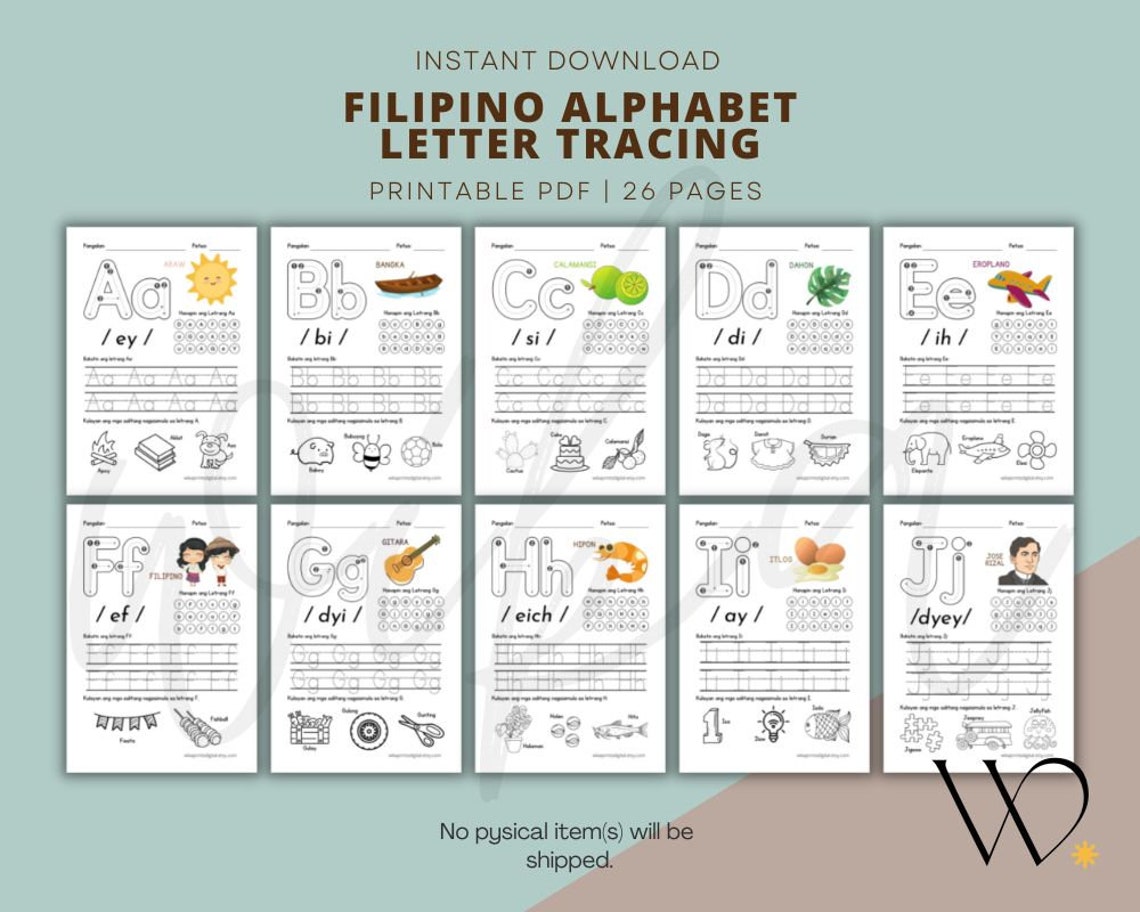 Filipino Alphabet Letter Tracing (26 Pages) Filipino Worksheet for ...