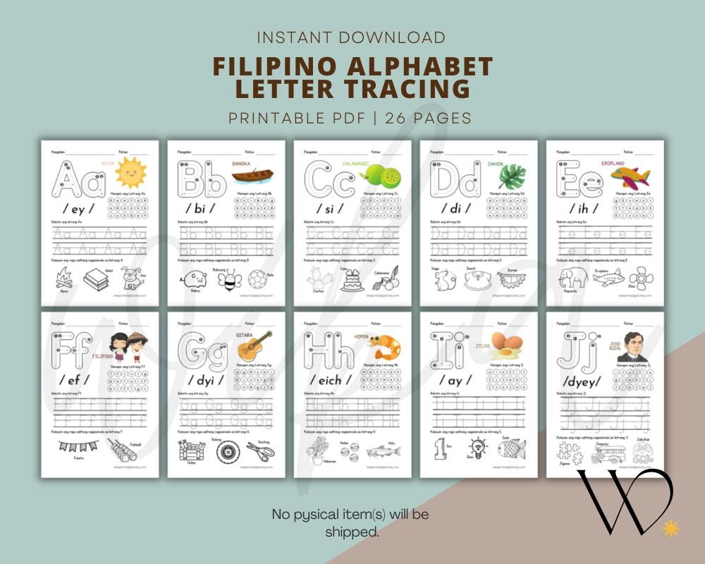 Filipino Alphabet Letter Tracing (26 Pages) Filipino Worksheet for ...