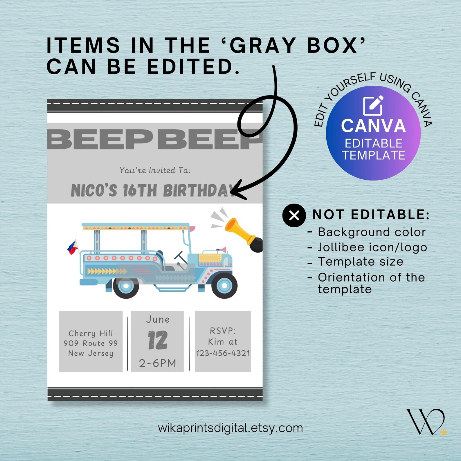 Editable Filipino Jeepney Birthday Invitation | Filipino Theme Party ...