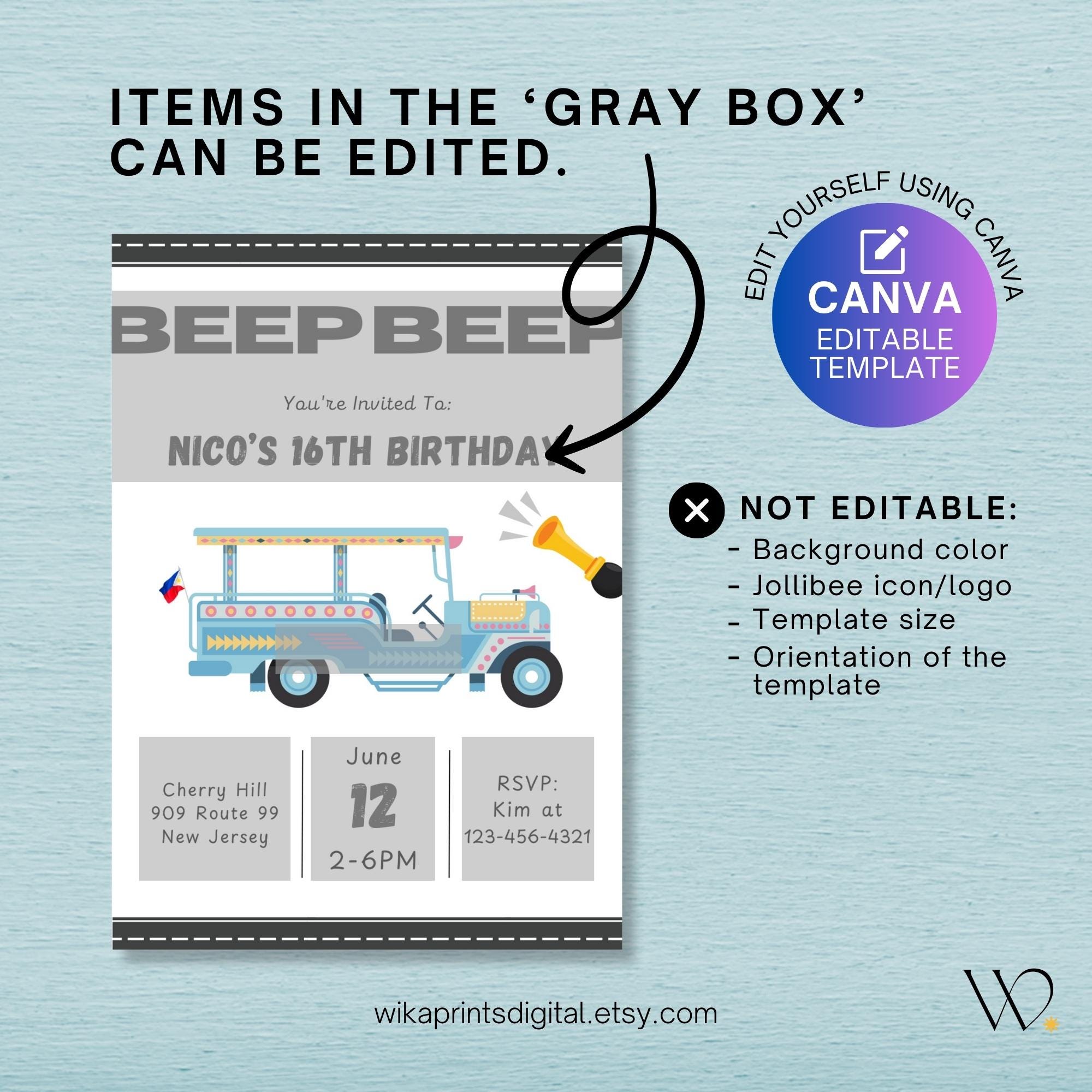 Editable Filipino Jeepney Birthday Invitation | Filipino Theme Party ...