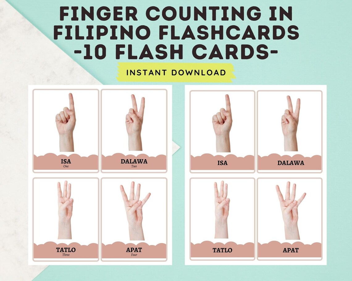 Finger Counting 10 Cards Flashcards Tagalog Numbers Flashcards With ...
