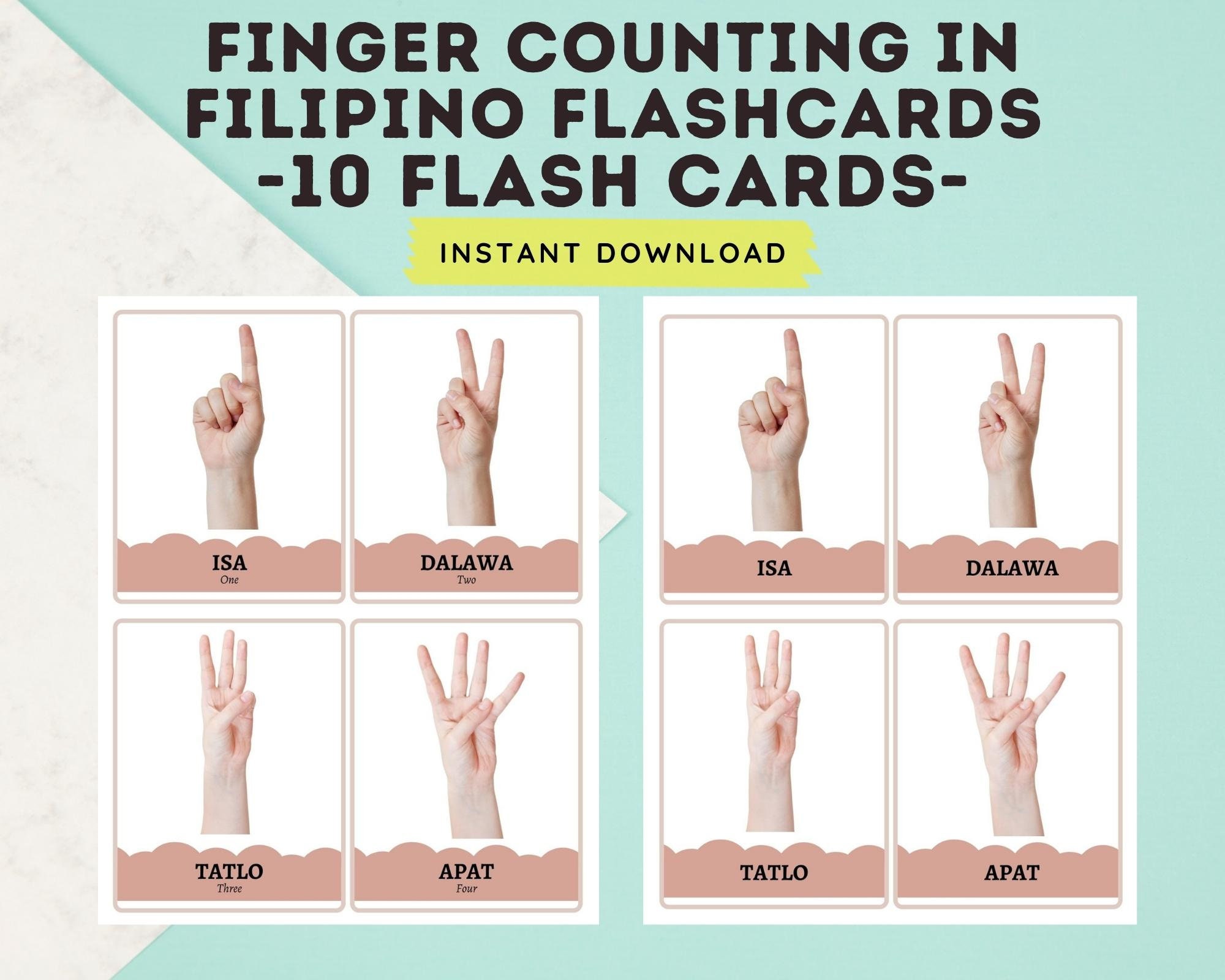 Finger Counting (10 Cards) Flashcards - Tagalog Numbers Flashcards With ...