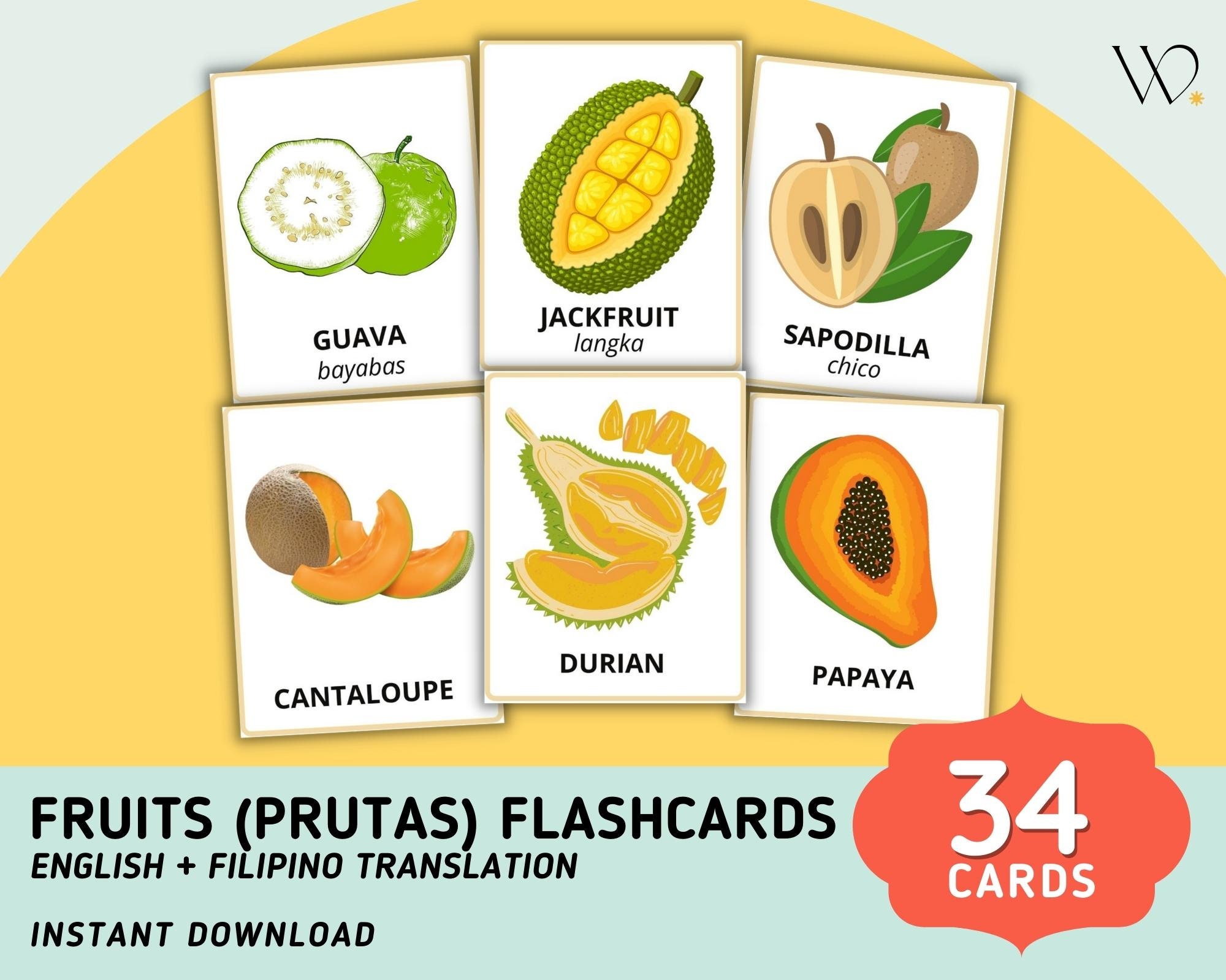 Fruits (prutas) Flashcards W/ English & Filipino Translation (34 Cards ...