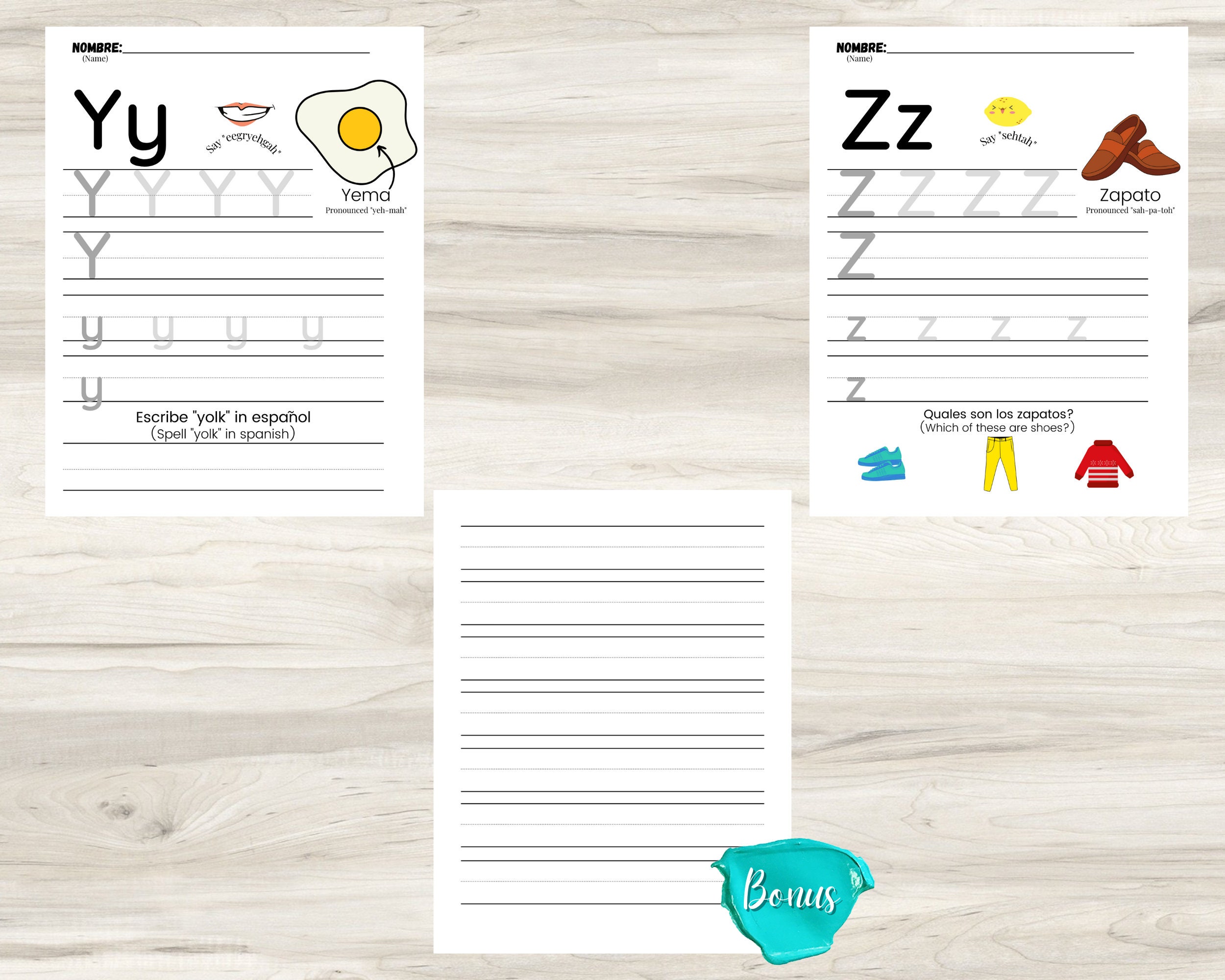 Alphabet Handwriting Worksheets With Spanish Vocabulary Words ...