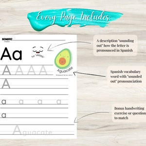 Alphabet Handwriting Worksheets With Spanish Vocabulary Words ...