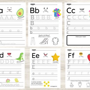 Alphabet Handwriting Worksheets With Spanish Vocabulary Words ...