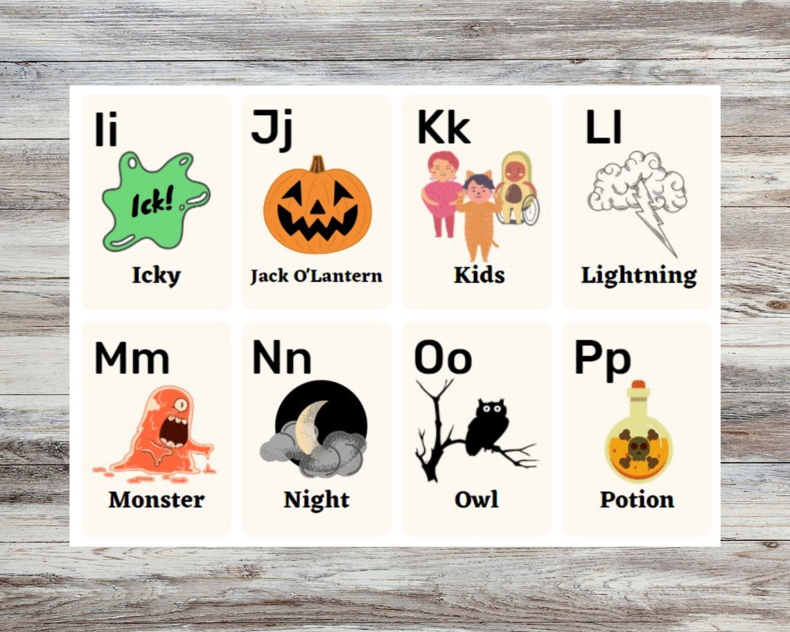 Halloween Alphabet Flashcards A-Z, ABC Flashcards, Homeschool ...