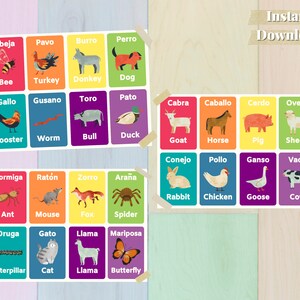 Bilingual Farm Animal Flashcards: Spanish & English Learning (printable ...