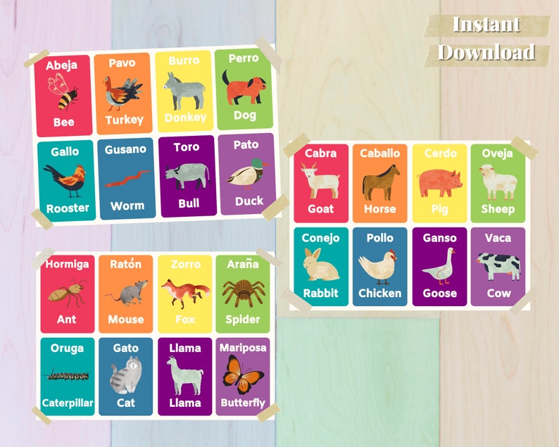 Bilingual Farm Animal Flashcards: Spanish & English Learning (printable ...