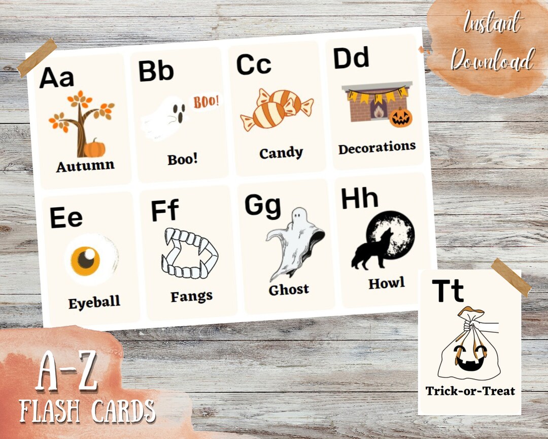 Halloween Alphabet Flashcards A-Z, ABC Flashcards, Homeschool ...