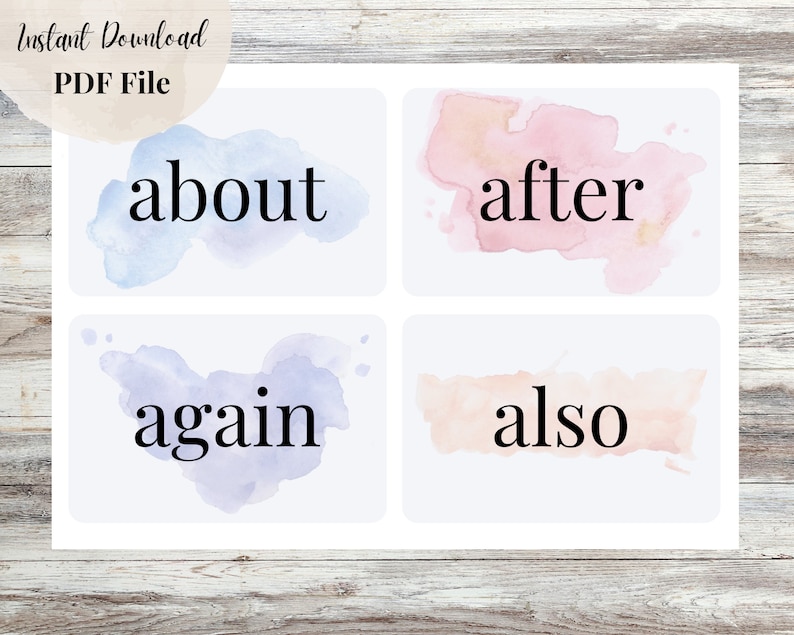 First Grade Sight Word Flashcards, Watercolor Themed, First Grade Ready ...