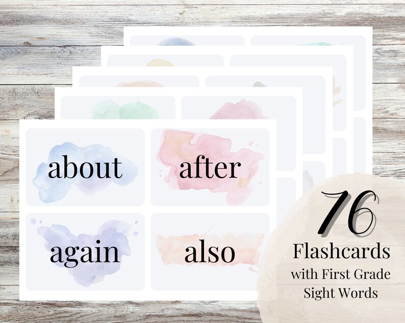 First Grade Sight Word Flashcards, Watercolor Themed, First Grade Ready ...