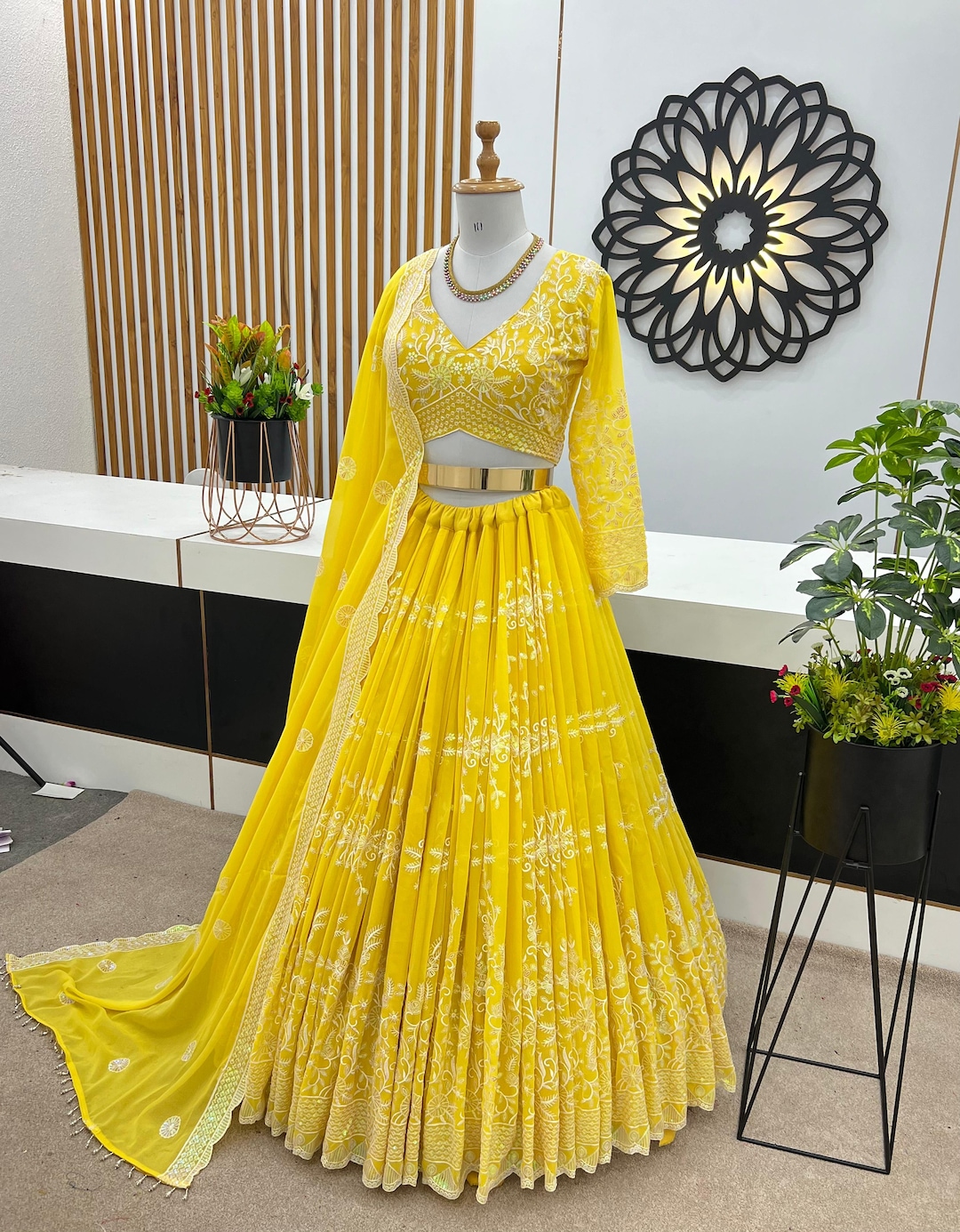 YELLOW DESIGNER LEHENGA Choli for Women Party Wear Bollywood Lengha ...
