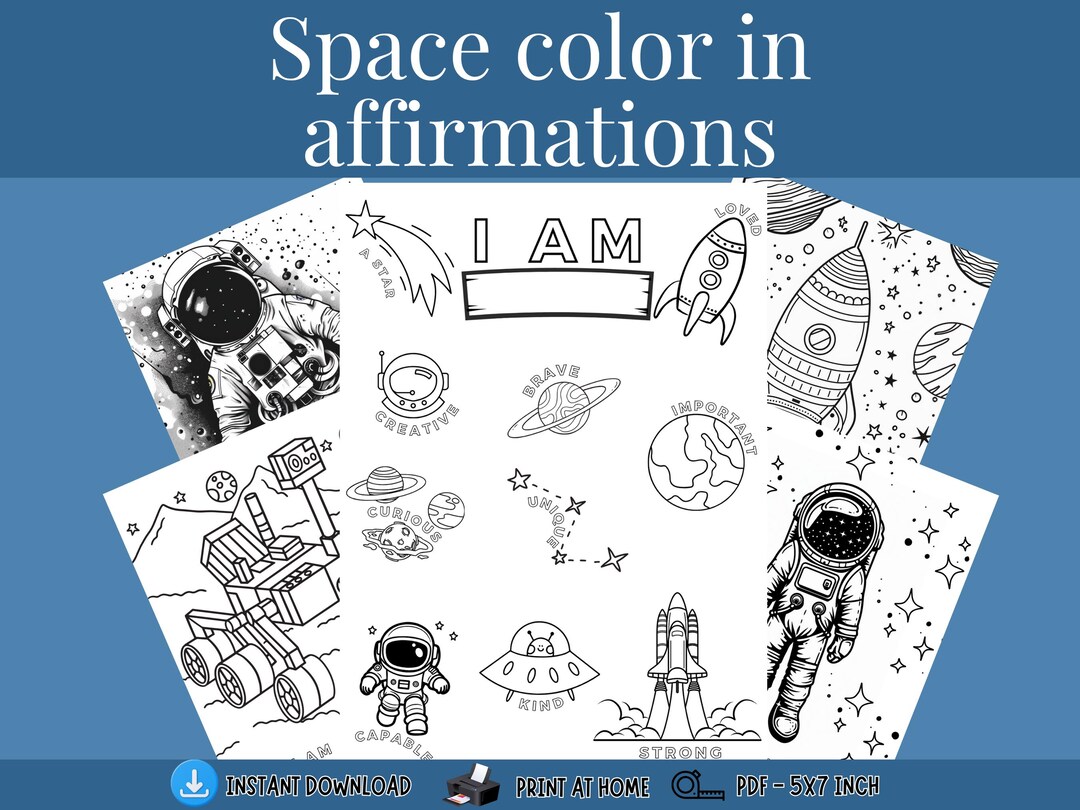 Space Affirmation Coloring Pages, Printable Motivational Activity, Kids ...