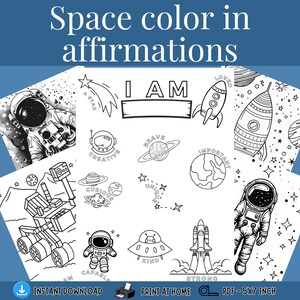 Space Affirmation Coloring Pages, Printable Motivational Activity, Kids ...