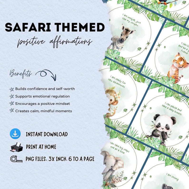 Safari Jungle Affirmation Cards for Kids – Calm Watercolor Animal ...