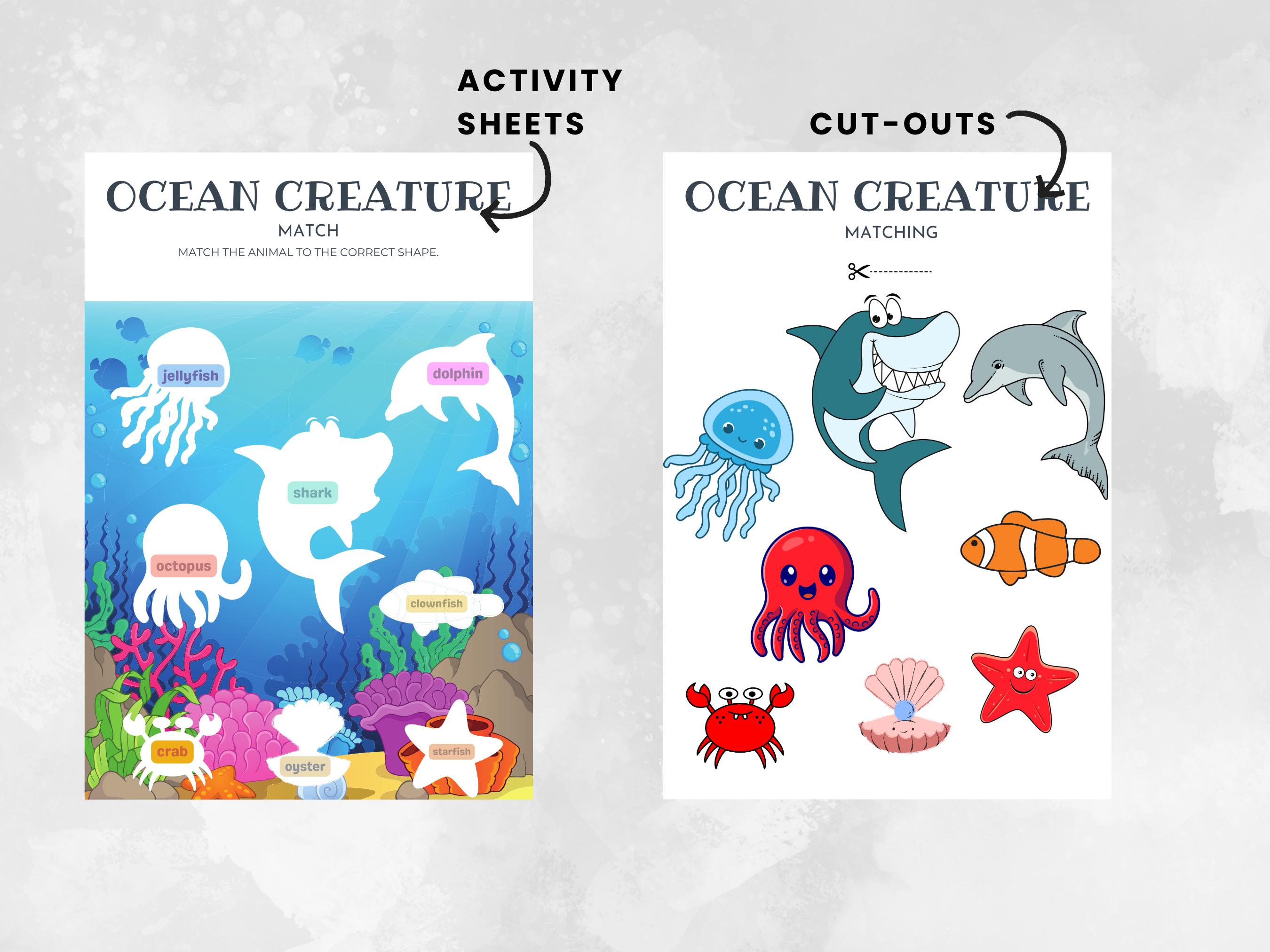 Ocean Animal Matching, Printable Matching Game, Learning Binder Sheets ...
