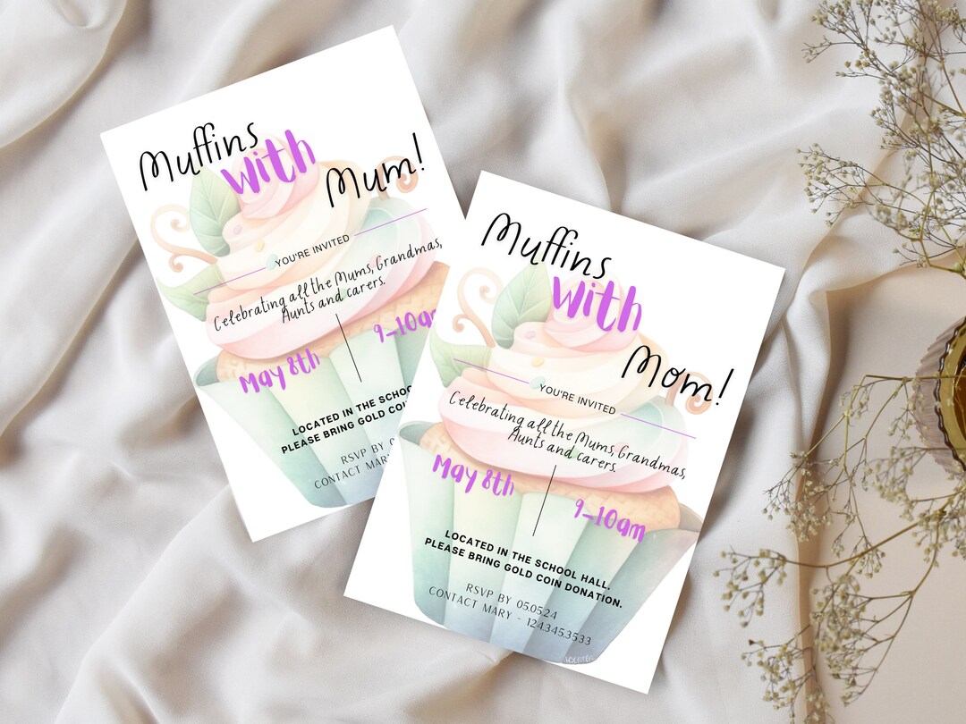 Muffins With Mom Invite, Muffins With Mum Invitation, Mother's Day ...