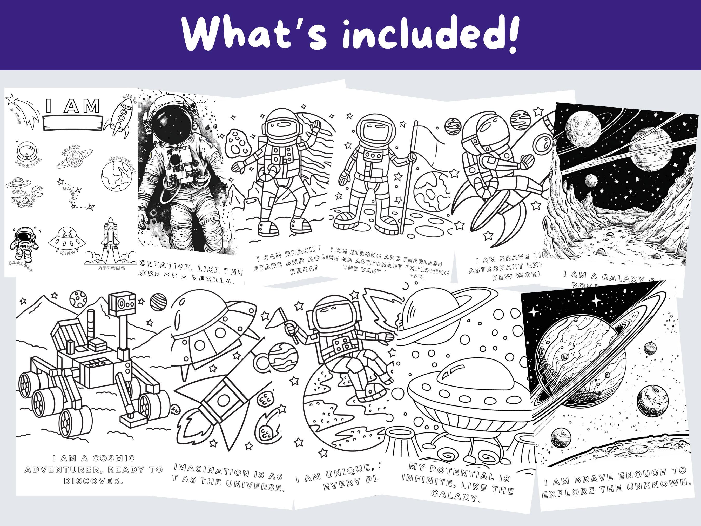 Space Affirmation Coloring Pages, Printable Motivational Activity, Kids ...