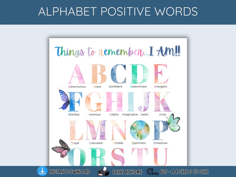 ABC Positive Words Printable Poster - Inspiring Affirmations for Kids ...