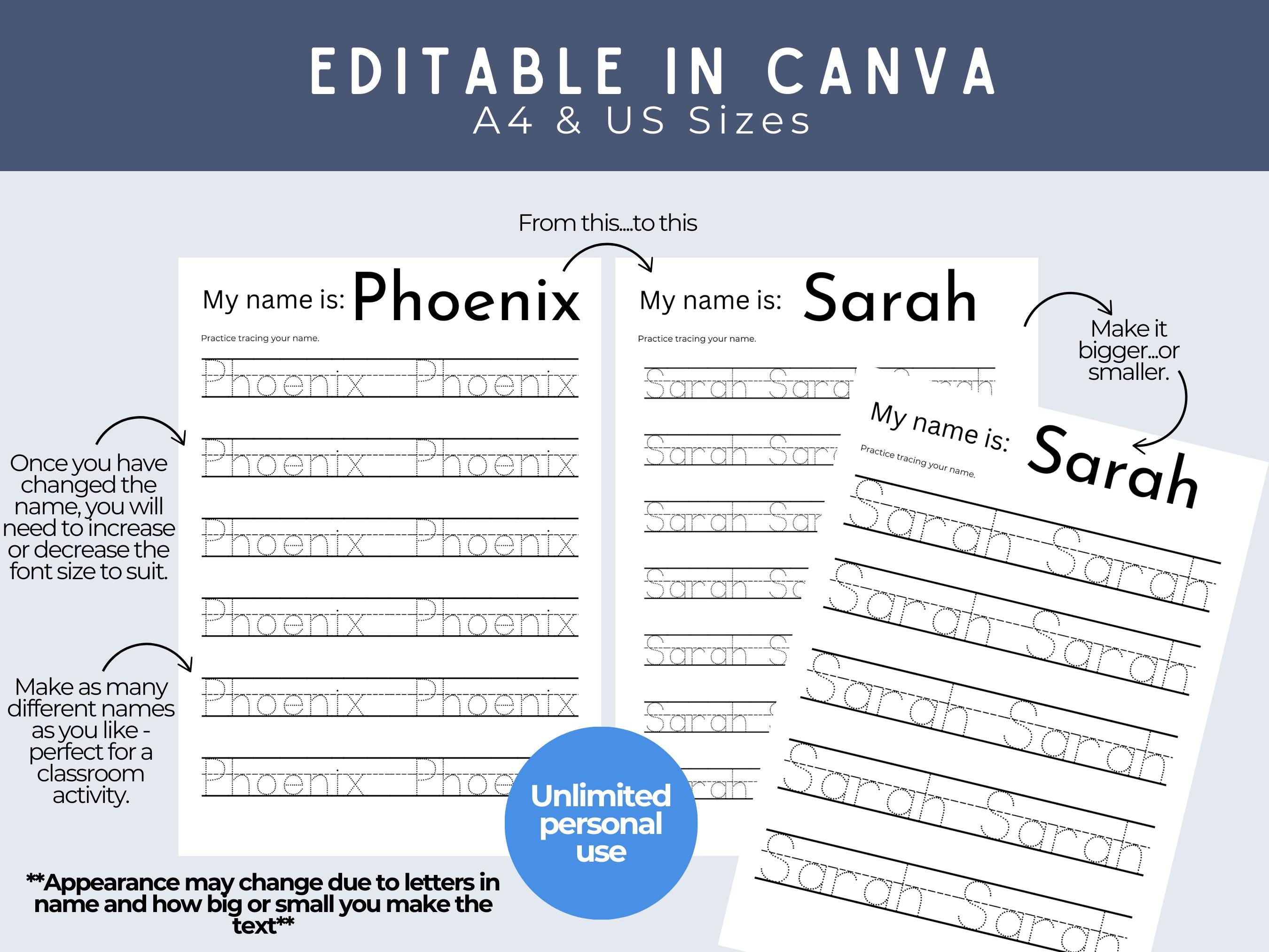 Editable Custom Name Tracing Worksheet, Personalized Handwriting ...